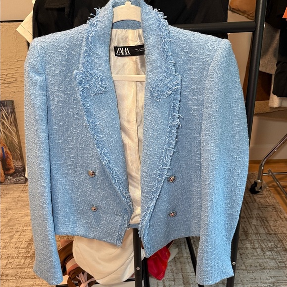 Zara | Jackets & Coats | Zara Womens Light Blue Textured Blazer | Poshmark